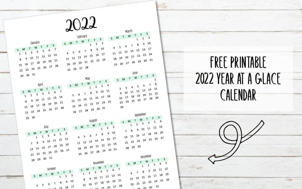 2022 Year at a Glance Calendar - My Printable Home