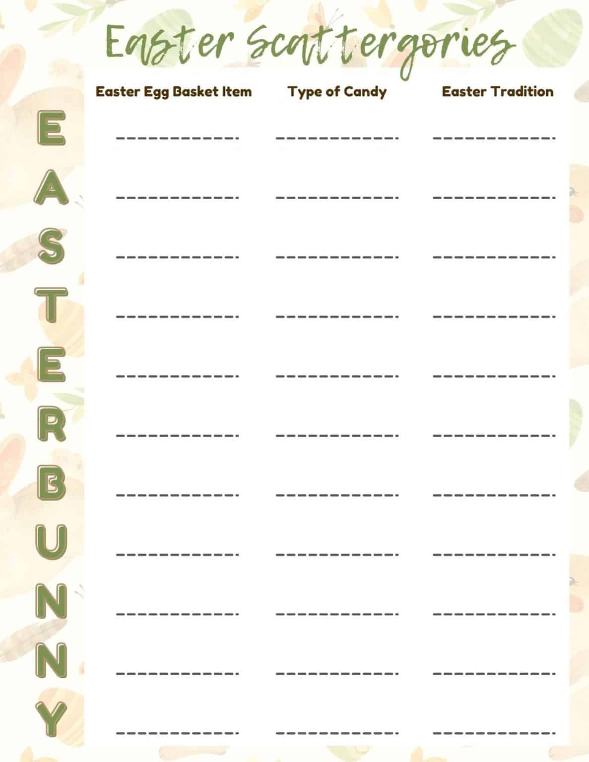 FREE Printable Easter Scattergories Game - My Printable Home