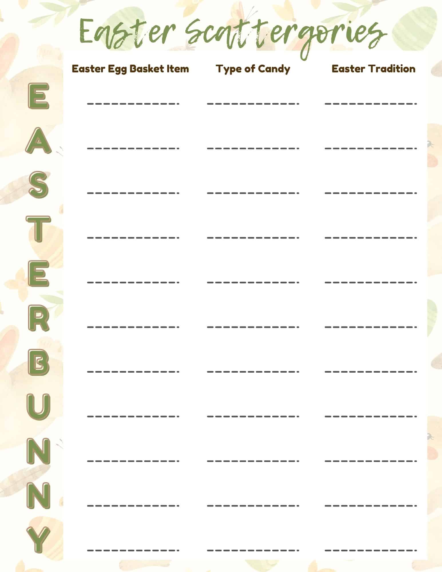 FREE Printable Easter Scattergories Game - My Printable Home