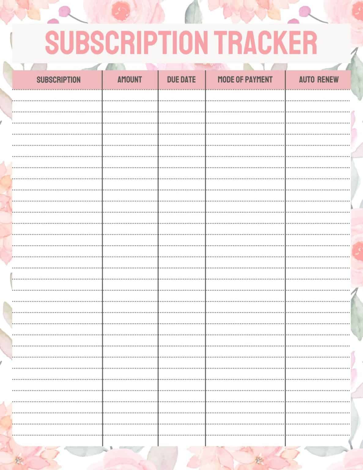 8 FREE Printable Subscription Trackers - My Printable Home