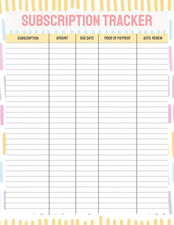 8 FREE Printable Subscription Trackers - My Printable Home