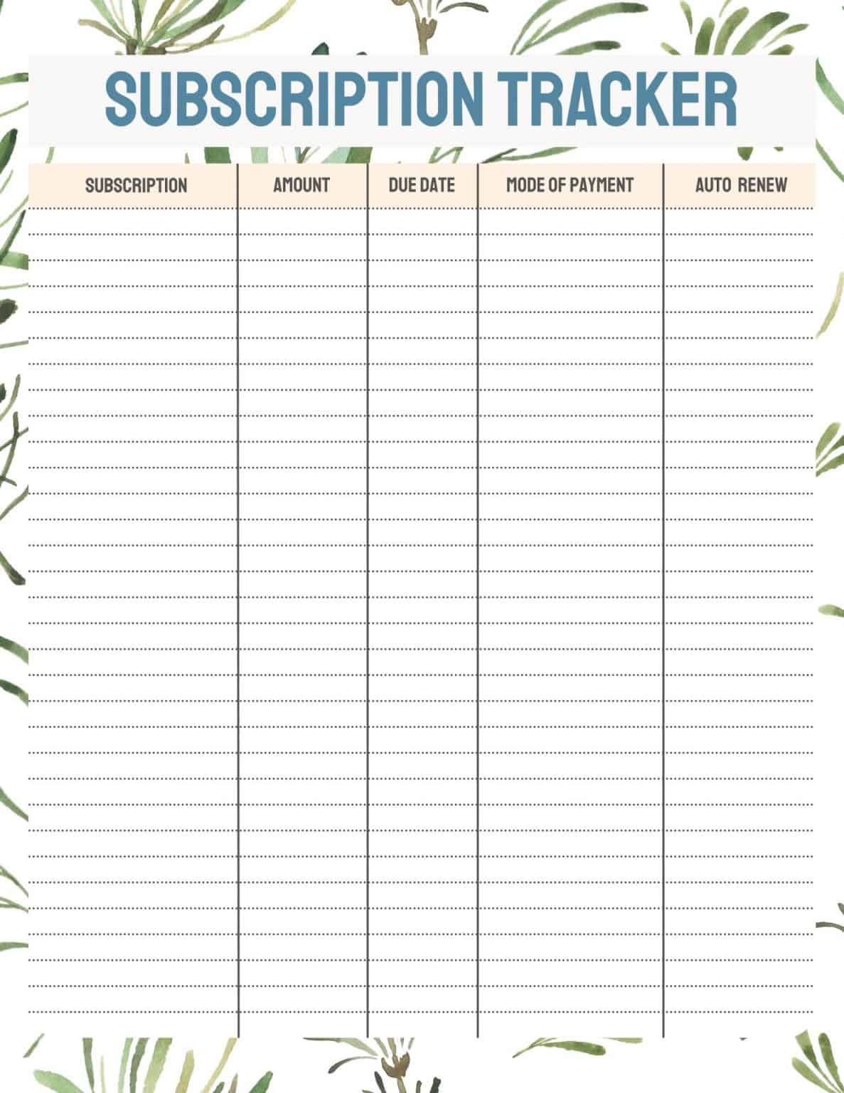 8 FREE Printable Subscription Trackers - My Printable Home