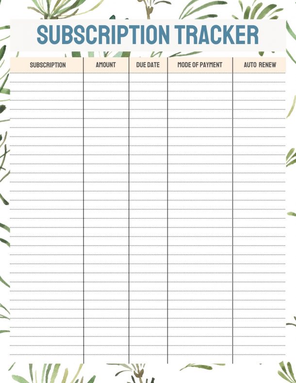 8 FREE Printable Subscription Trackers - My Printable Home