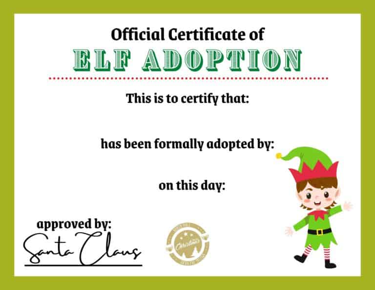 Printable Elf Adoption Certificate - My Printable Home