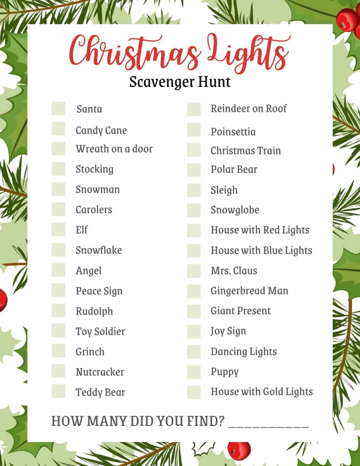 Christmas Lights Scavenger Hunt - My Printable Home