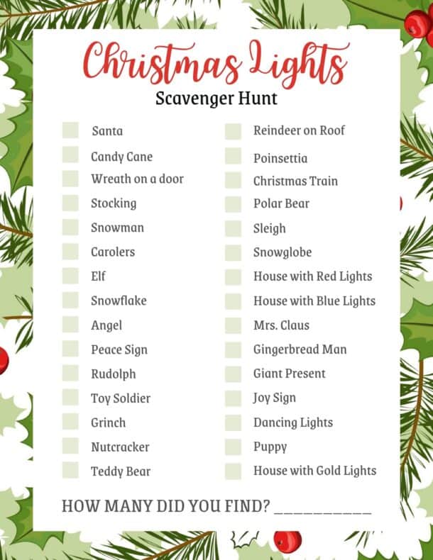 Christmas Lights Scavenger Hunt - My Printable Home