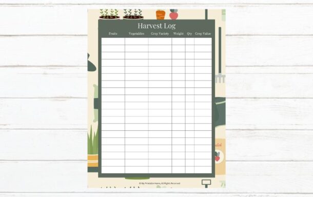 FREE Printable Harvest Log - My Printable Home