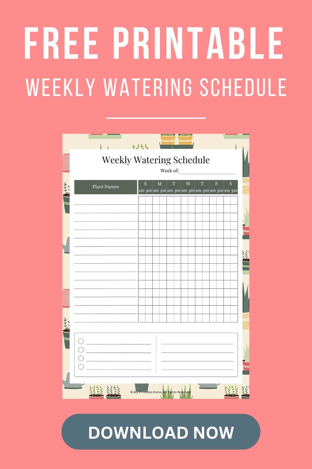 FREE Printable Weekly Watering Schedule - My Printable Home