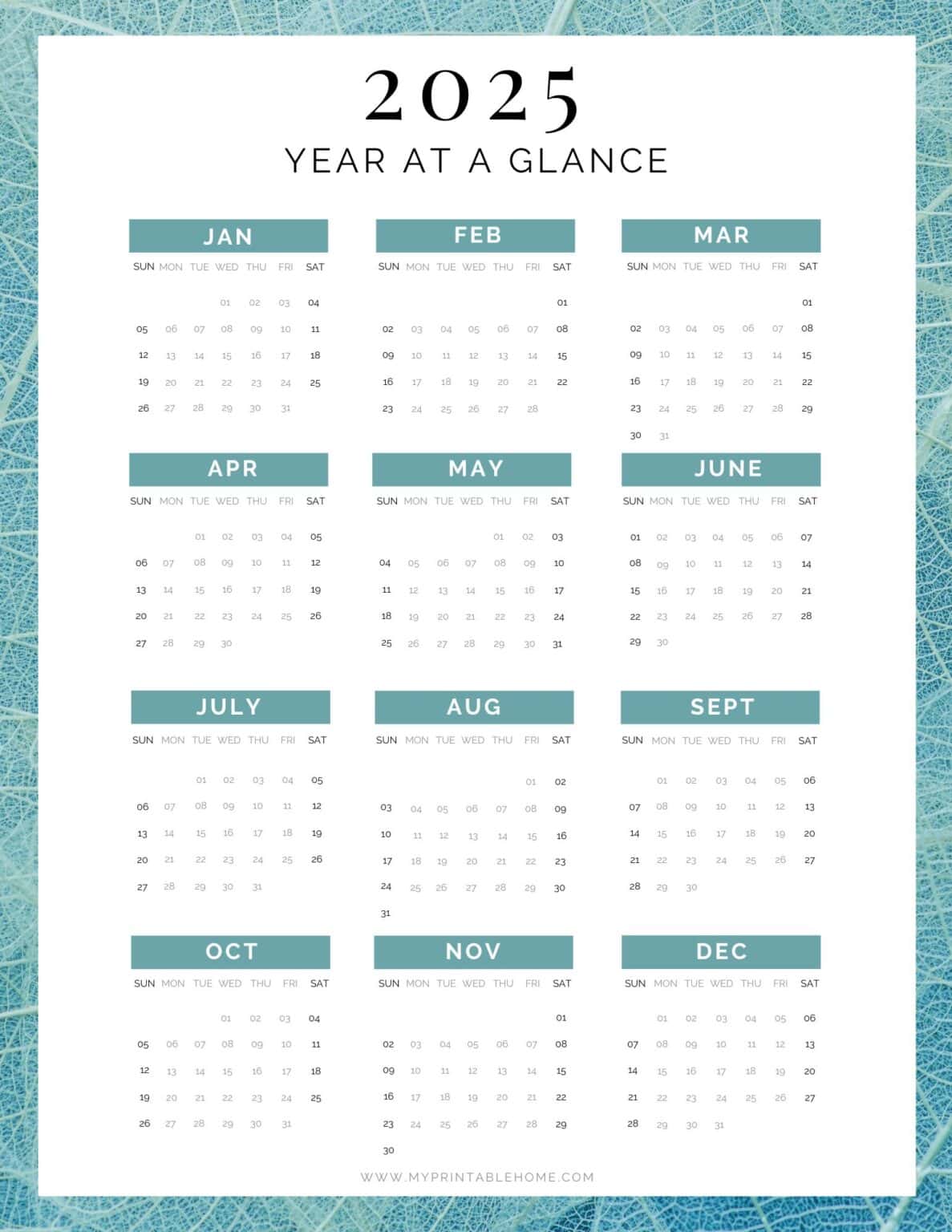 25 FREE Printable Year-at-a-Glance Calendars - My Printable Home