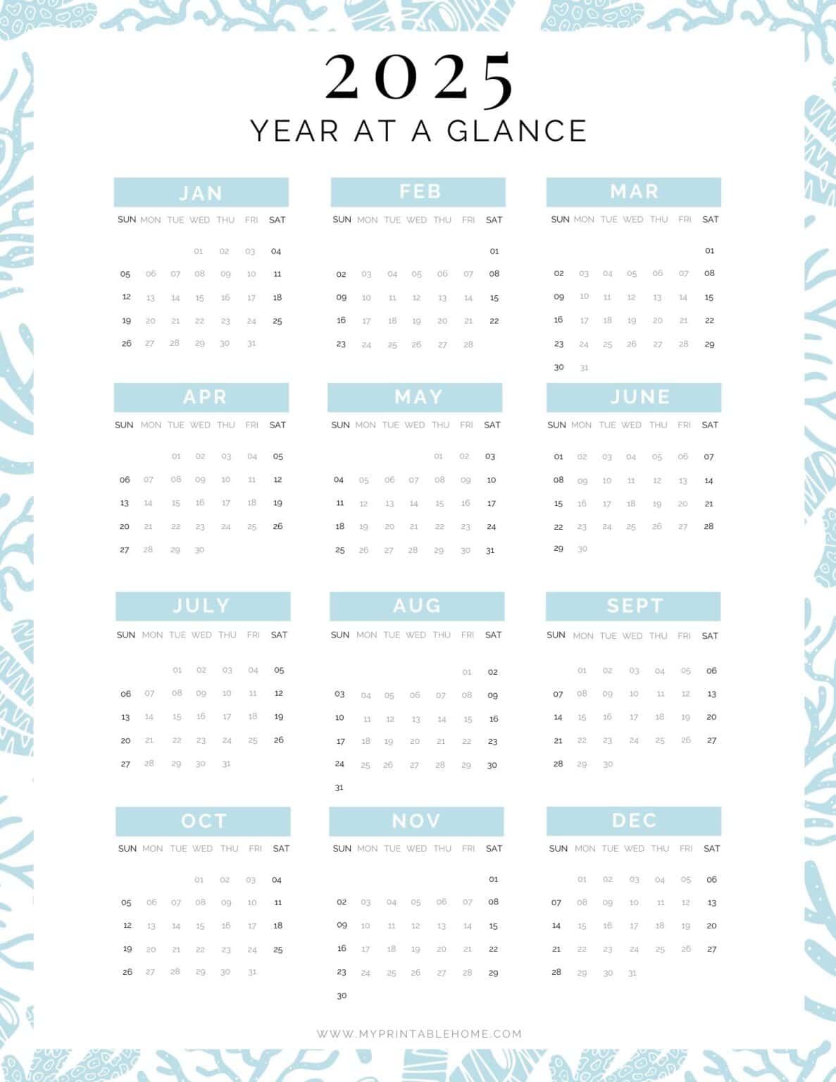 25 FREE Printable Year-at-a-Glance Calendars - My Printable Home