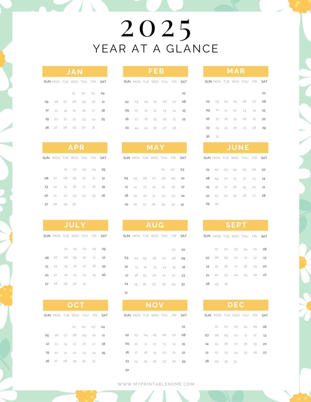25 FREE Printable Year-at-a-Glance Calendars - My Printable Home