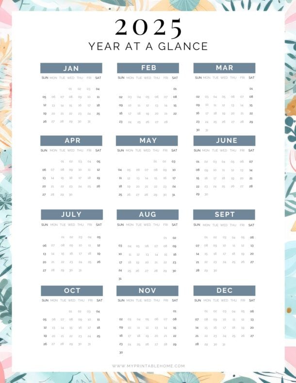 25 FREE Printable Year-at-a-Glance Calendars - My Printable Home