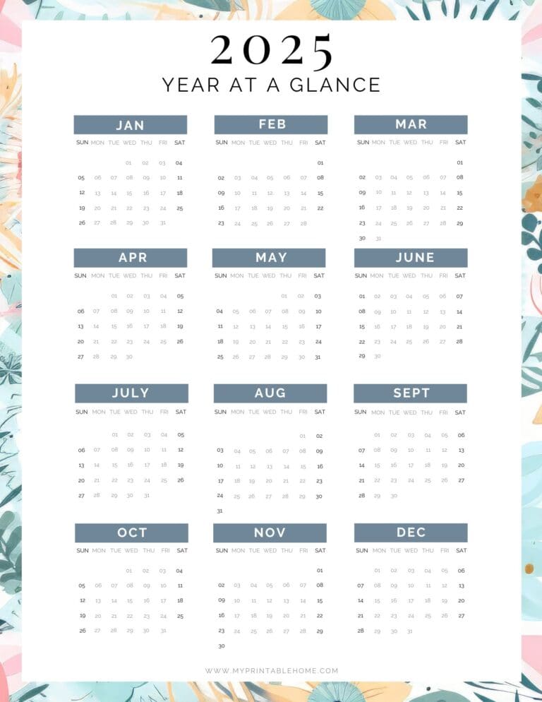 25 FREE Printable Year-at-a-Glance Calendars - My Printable Home