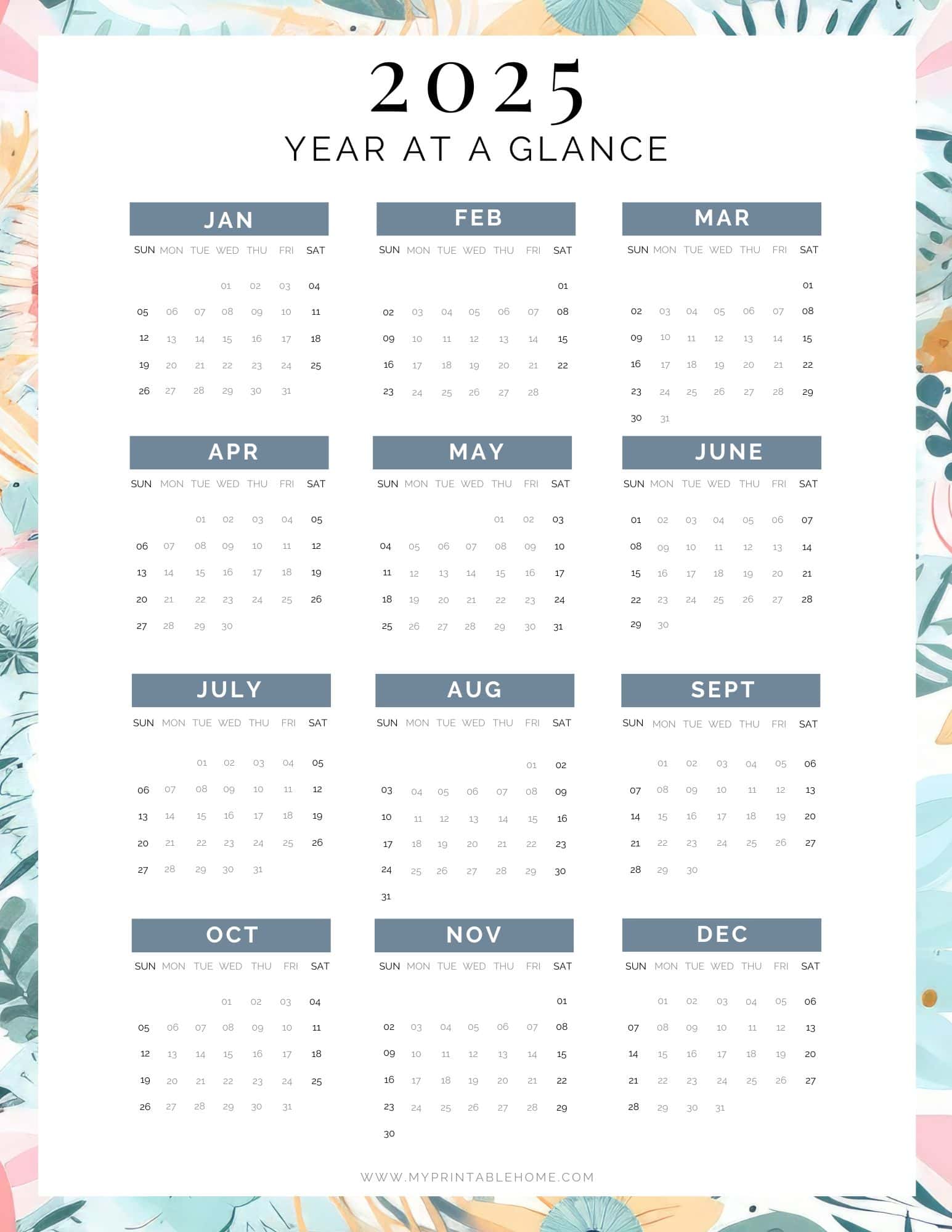 25 FREE Printable Year-at-a-Glance Calendars - My Printable Home