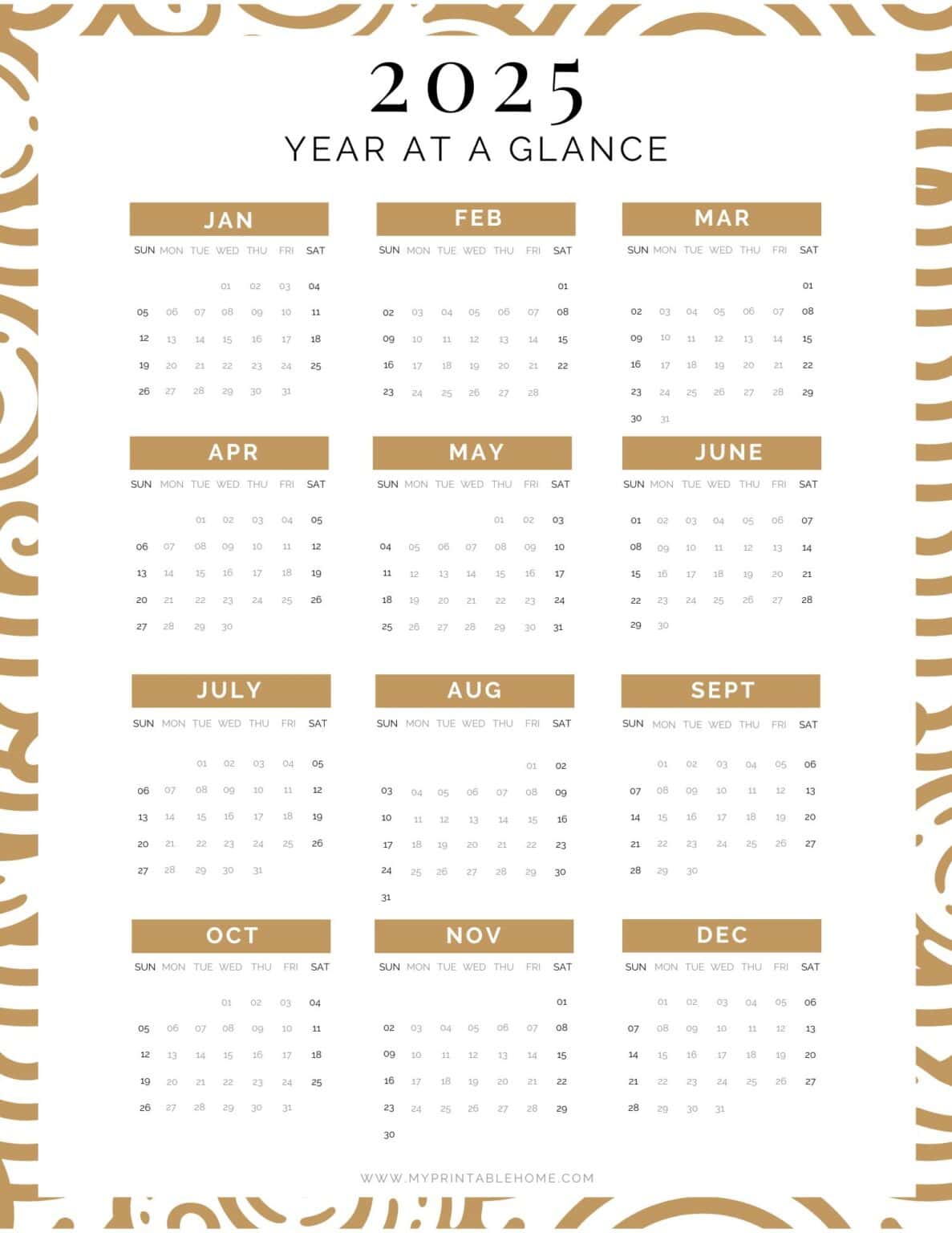 25 FREE Printable Year-at-a-Glance Calendars - My Printable Home