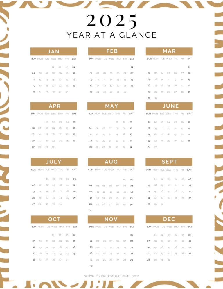 25 FREE Printable Year-at-a-Glance Calendars - My Printable Home