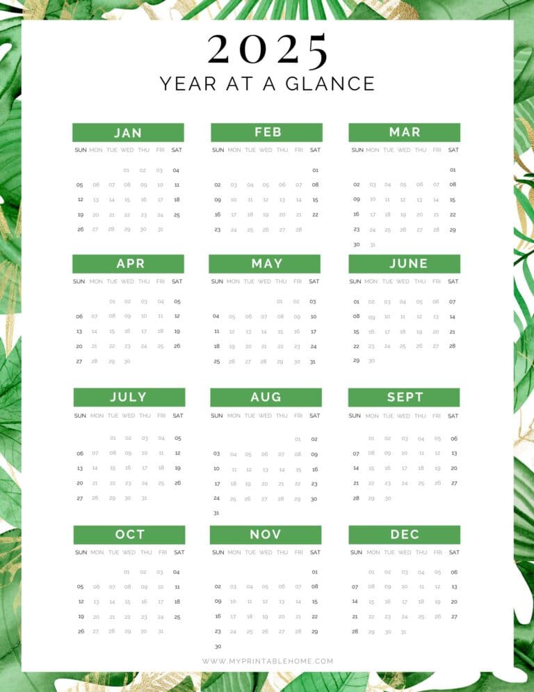 25 FREE Printable Year-at-a-Glance Calendars - My Printable Home