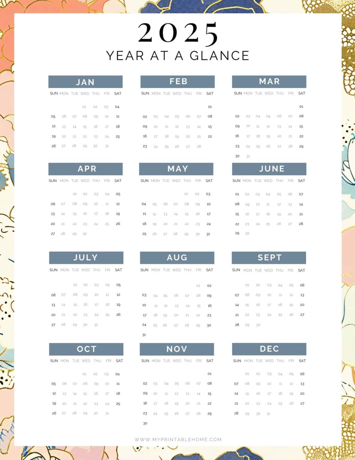 25 FREE Printable Year-at-a-Glance Calendars - My Printable Home