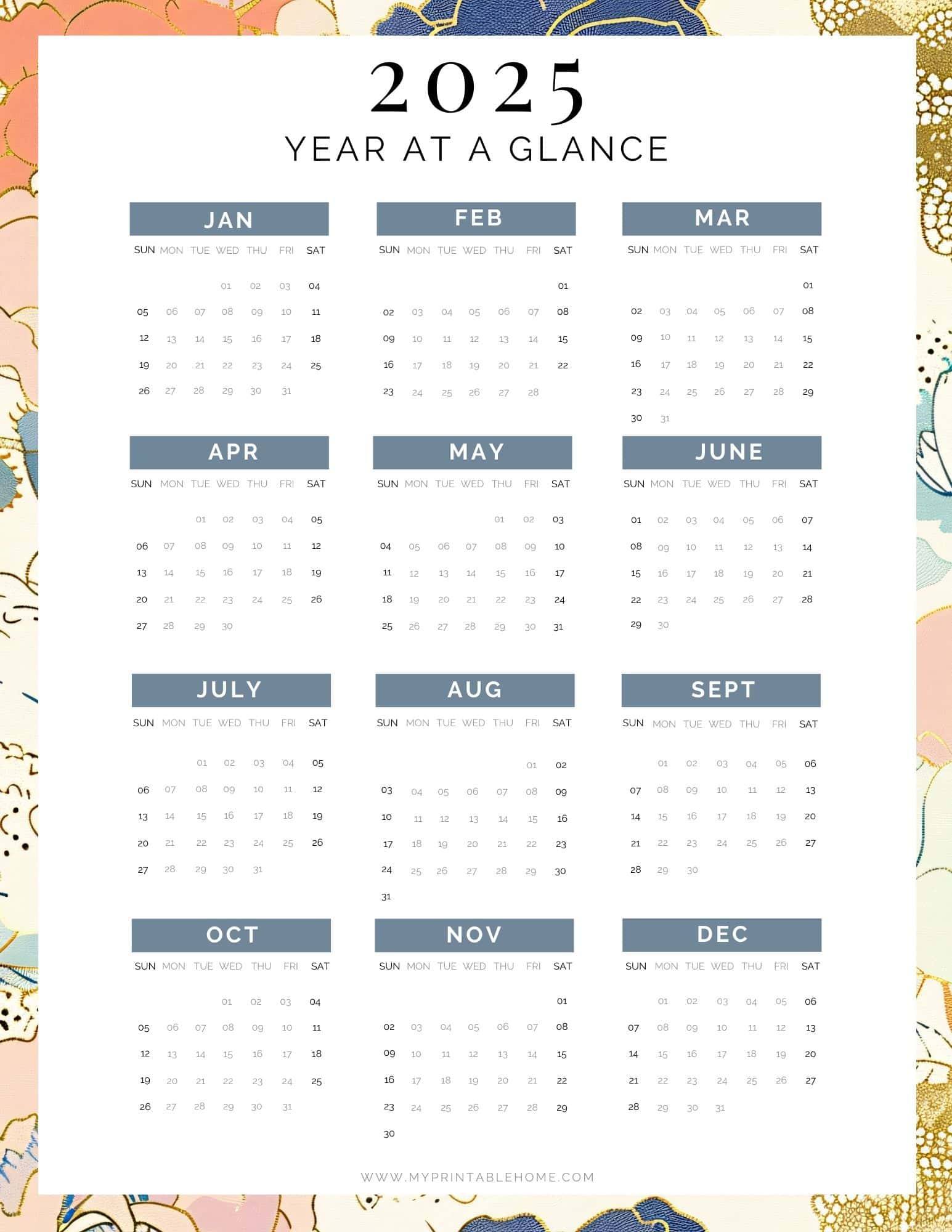 25 FREE Printable Year-at-a-Glance Calendars - My Printable Home