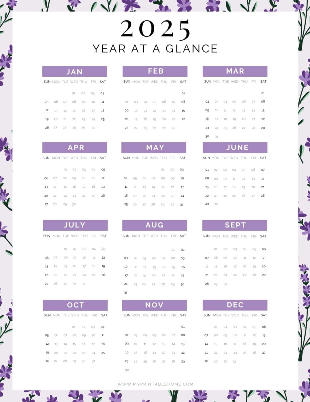 25 FREE Printable Year-at-a-Glance Calendars - My Printable Home