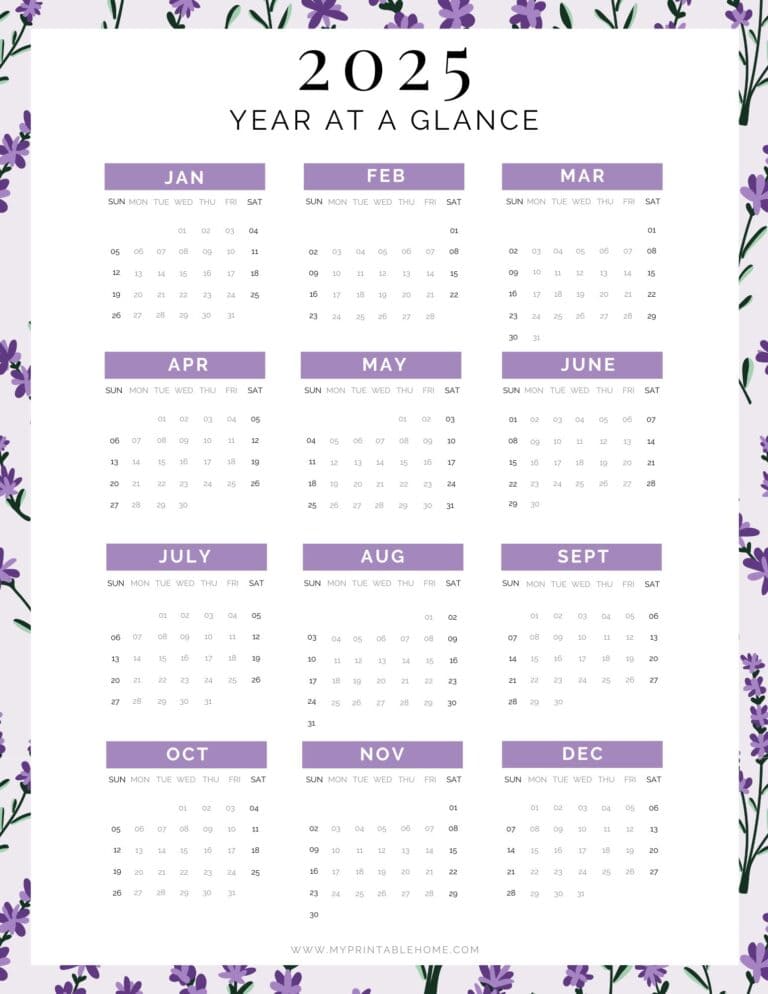 25 FREE Printable Year-at-a-Glance Calendars - My Printable Home