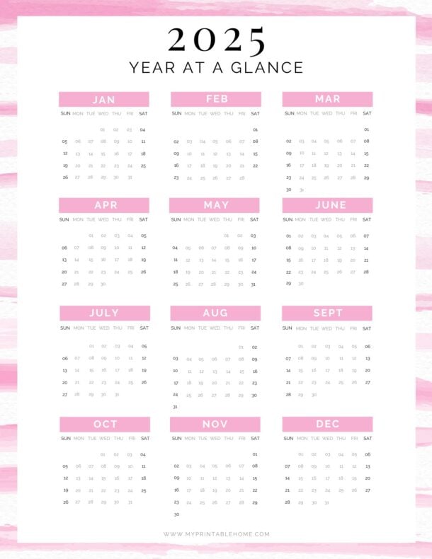 25 FREE Printable Year-at-a-Glance Calendars - My Printable Home