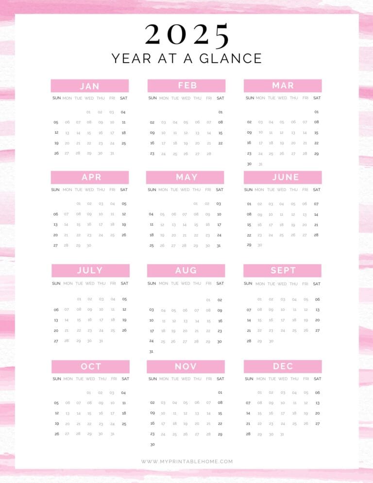 25 FREE Printable Year-at-a-Glance Calendars - My Printable Home