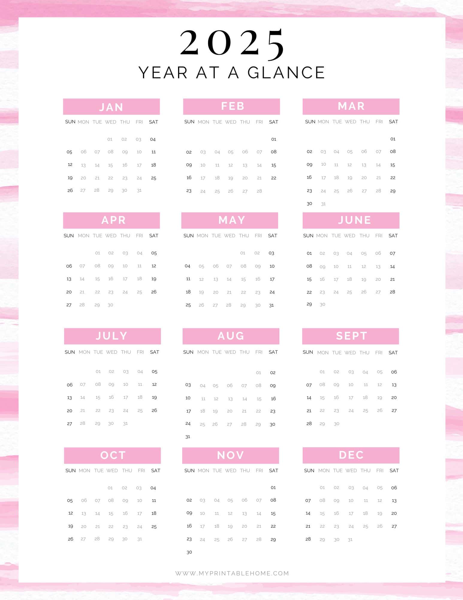 25 FREE Printable Year-at-a-Glance Calendars - My Printable Home