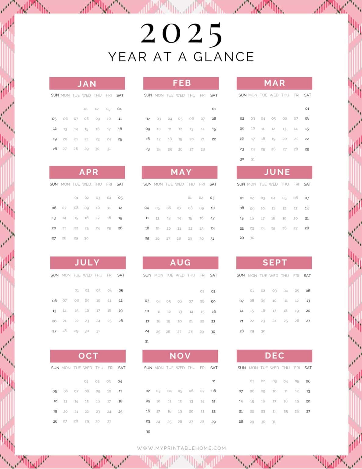 25 FREE Printable Year-at-a-Glance Calendars - My Printable Home