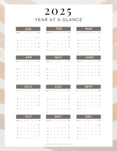 25 FREE Printable Year-at-a-Glance Calendars - My Printable Home