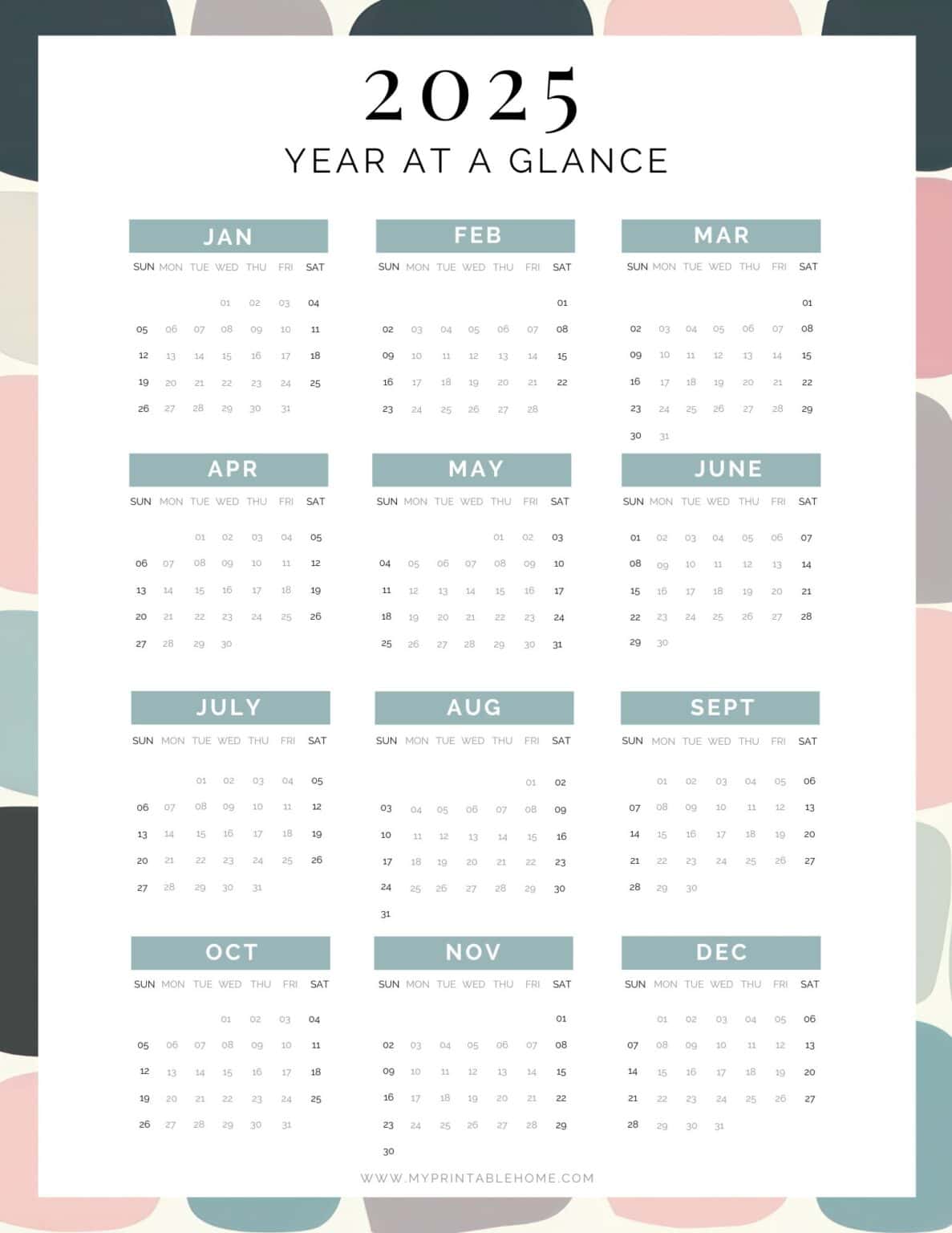 25 FREE Printable Year-at-a-Glance Calendars - My Printable Home