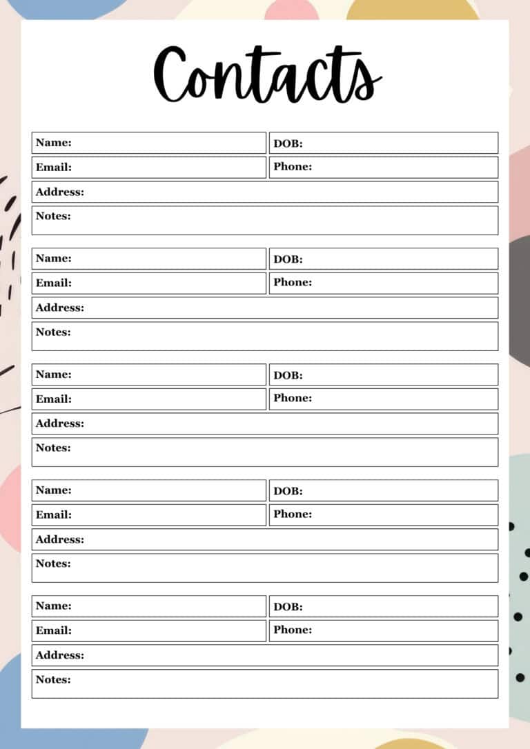 20 FREE Printable Contact Lists - My Printable Home