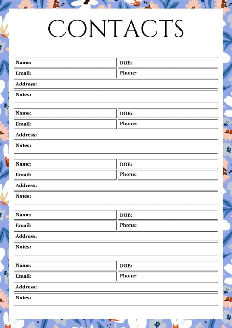 20 FREE Printable Contact Lists - My Printable Home