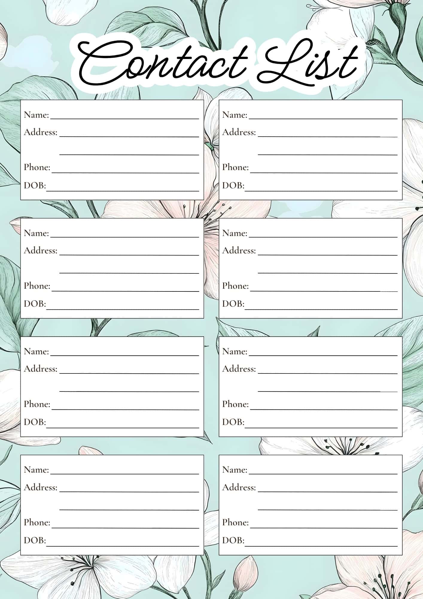 20 FREE Printable Contact Lists - My Printable Home