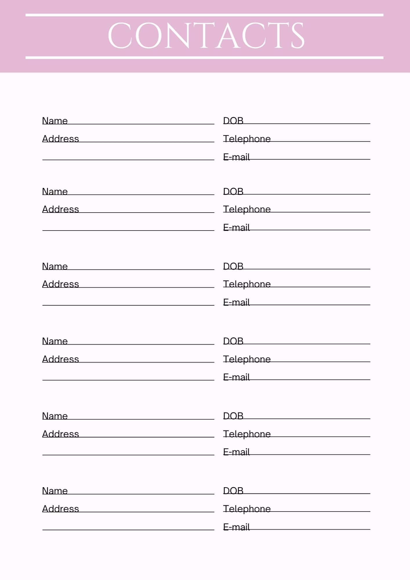 20 FREE Printable Contact Lists - My Printable Home
